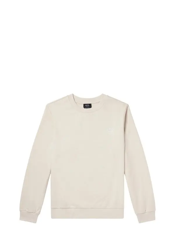 A.p.c. Logo-embroidered Cotton-blend Jersey Sweatshirt - Neutrals
