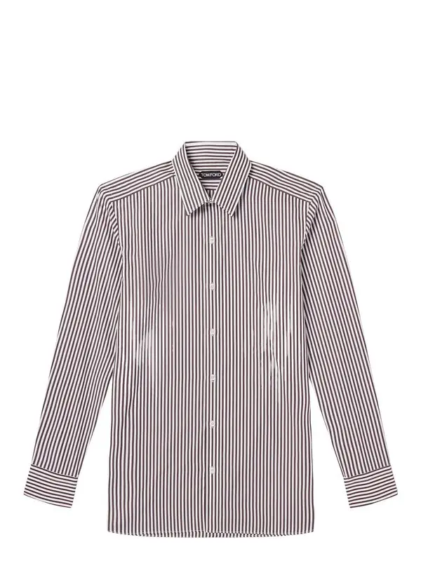 TOM FORD Slim-fit Striped Cotton-poplin Shirt - Brown
