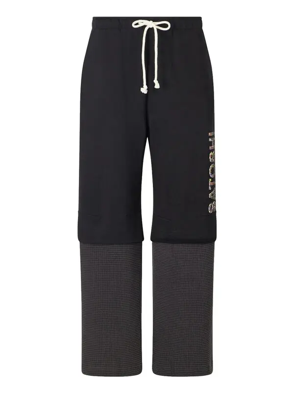SATOSHI NAKAMOTO Wide-leg Logo-embellished Cotton-jersey And Waffle-knit Sweatpants - Black
