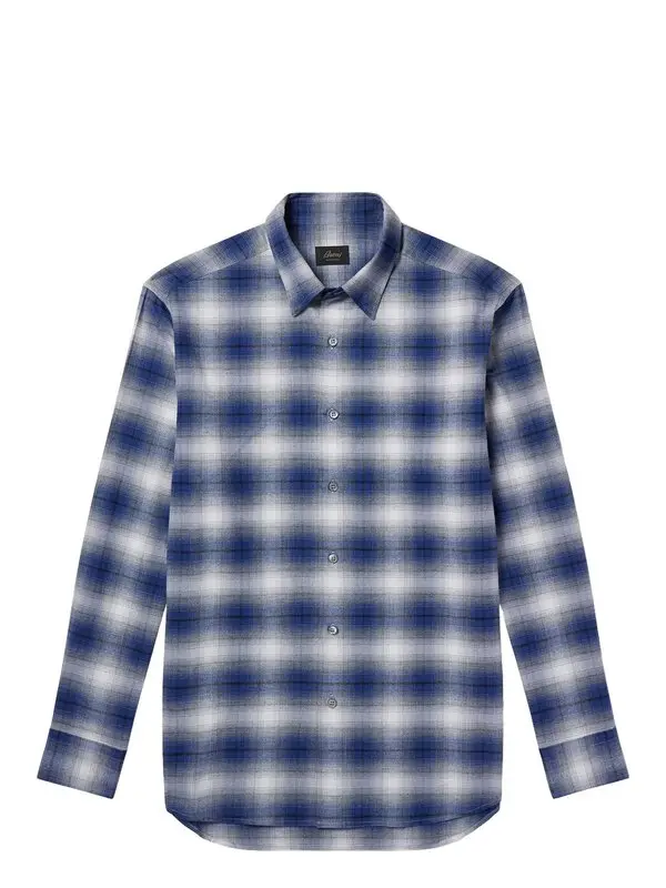 Brioni Checked Cotton-flannel Shirt - Blue