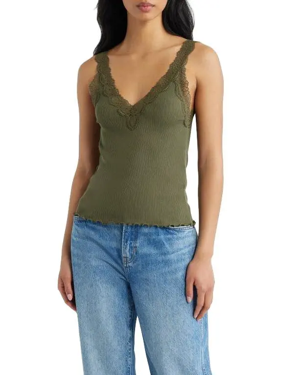 Madewell Cotton Blend Lace Trimmed Tank - Faded Ivy