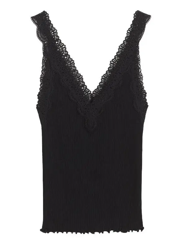 Madewell Cotton Blend Lace Trimmed Tank - Jet Black