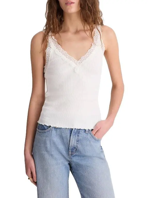 Madewell Cotton Blend Lace Trimmed Tank - Winter White