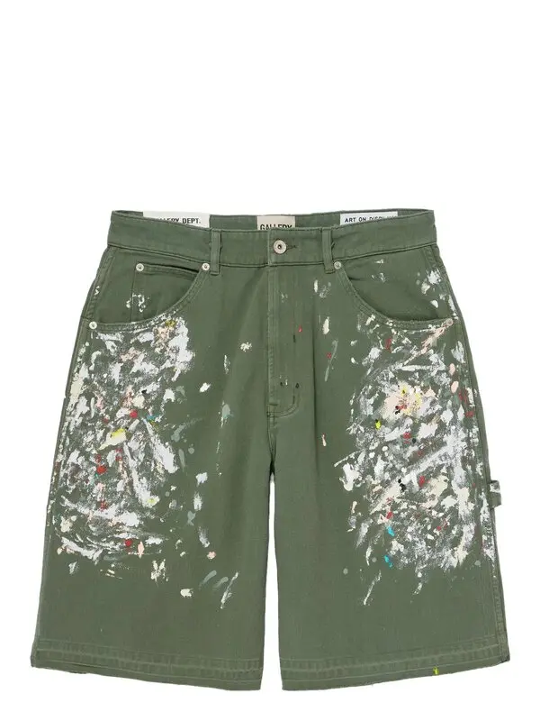 GALLERY DEPT. Paint-splattered Cotton-twill Wide-leg Shorts - Green