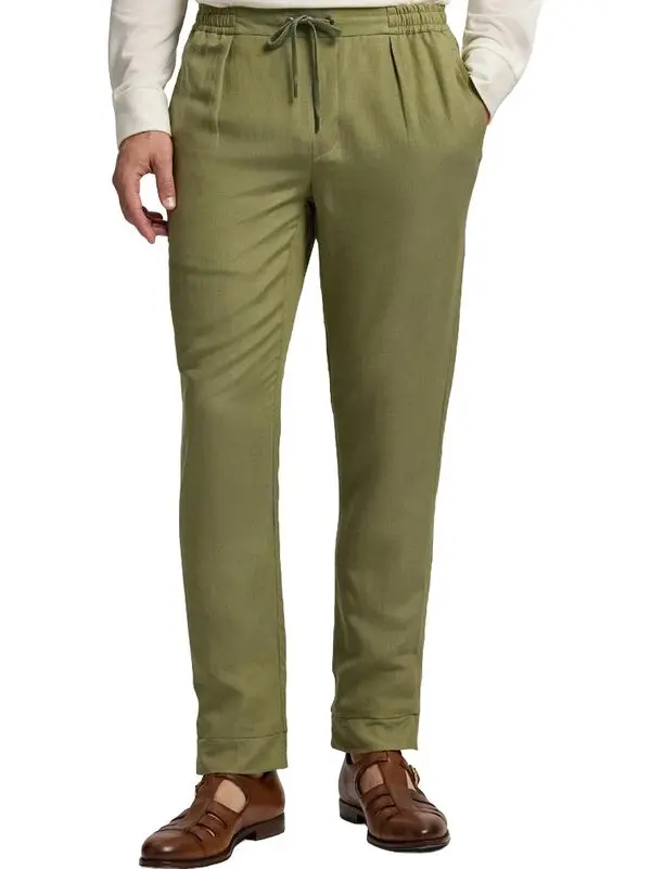 Ralph Lauren Purple Label Dorset Silk And Linen Drawstring Pants - Fern Green