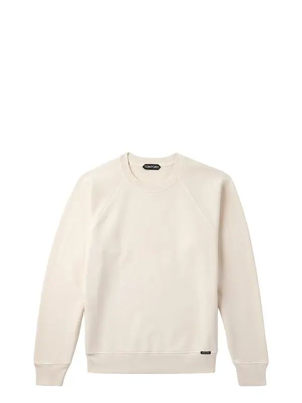 TOM FORD Logo Appliquéd Cotton-jersey Sweatshirt - Neutrals