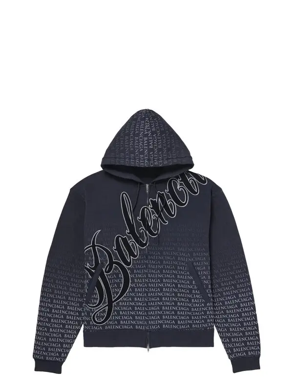 Balenciaga Oversized Logo-appliquéd Printed Cotton-jersey Zip-up Hoodie - Black