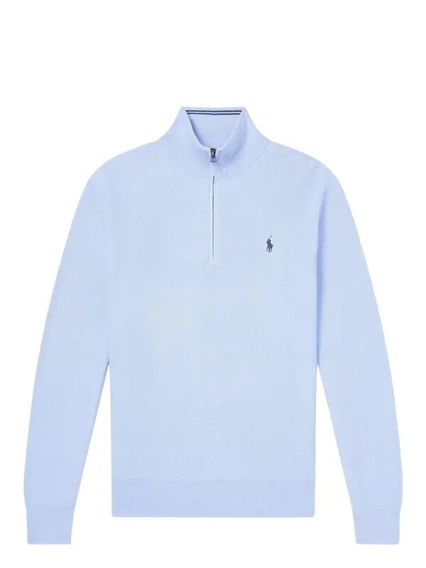 Polo Ralph Lauren Logo-embroidered Half-zip Cotton-piqué Sweater - Blue