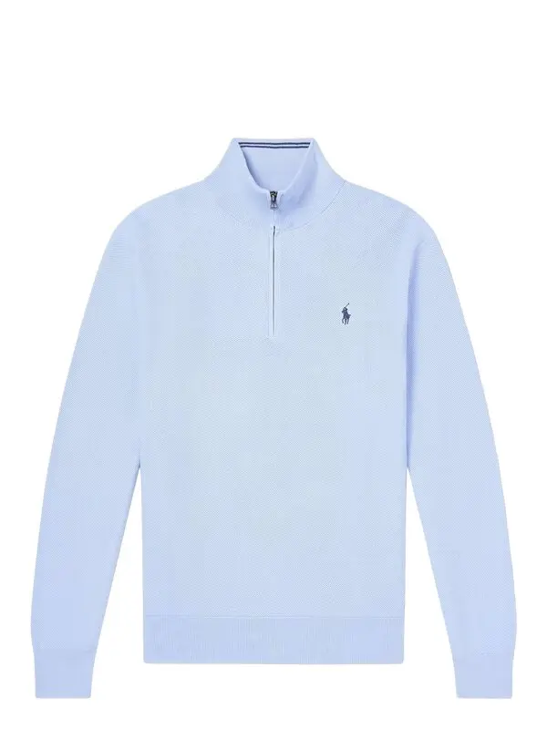 Polo Ralph Lauren Logo-embroidered Half-zip Sweater - Light Blue
