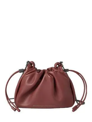 Brunello Cucinelli Soft Leather Mini Mellow Bucket Bag - Firebrick