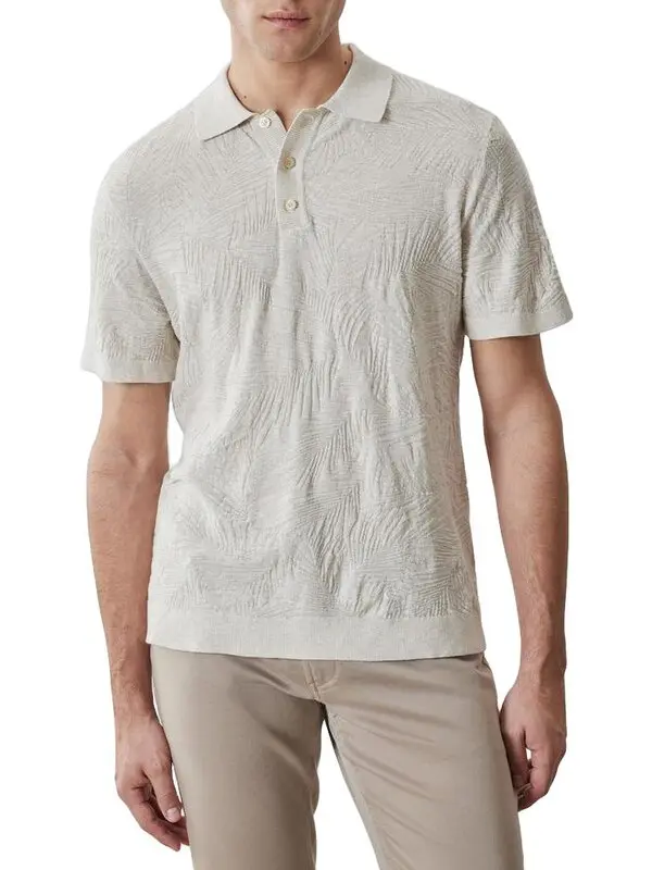 Robert Barakett Jorik Leaf Jacquard Polo Sweater - Moonstone