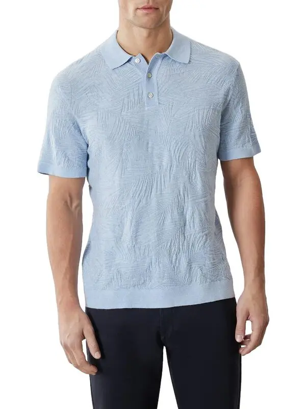 Robert Barakett Jorik Leaf Jacquard Polo Sweater - Powder Blue