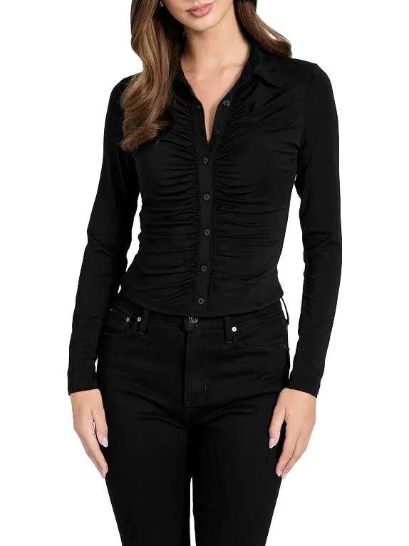 Guess Shirred Button-up Shirt - Black