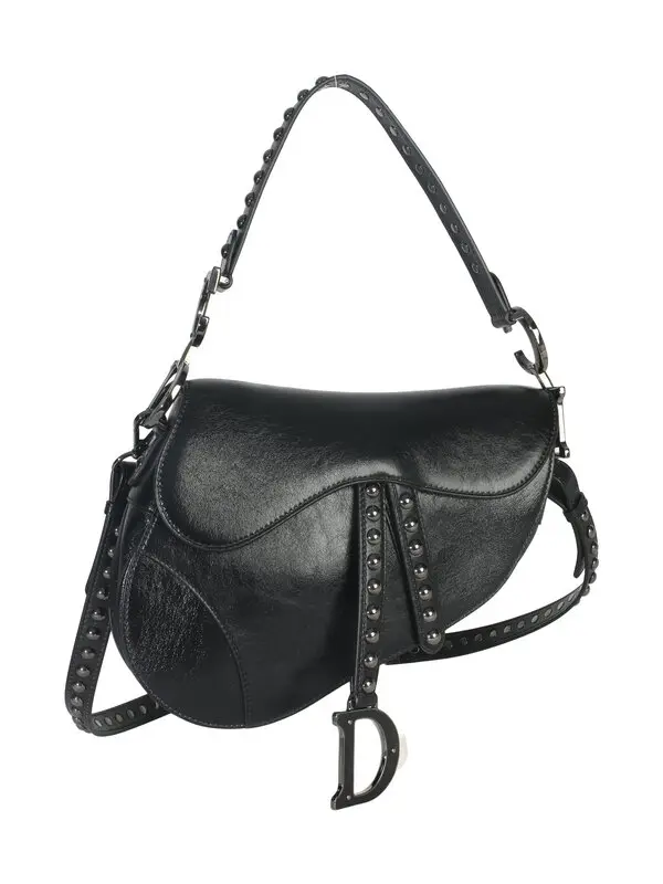Dior Calfskin Studded Saddle Bag - Black