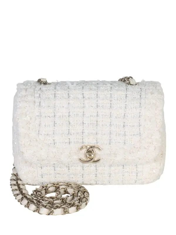 Chanel Quilted Tweed Flap Bag - White