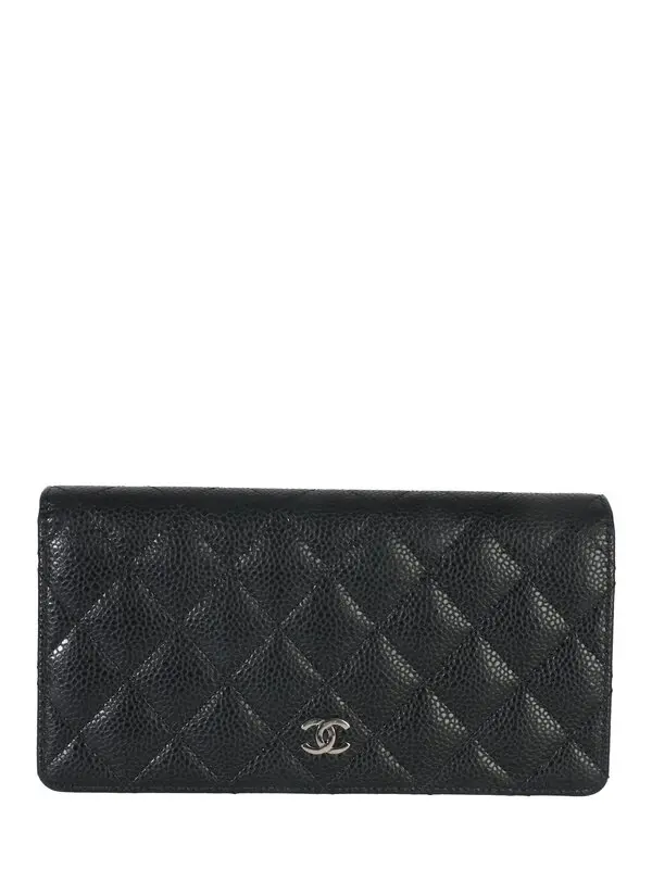 Chanel Quilted Caviar Yen Flap Wallet - Black