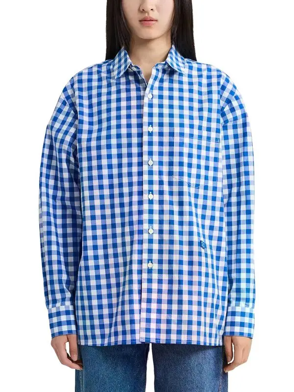 ADER ERROR Gingham Patterned Buttoned Shirt - Blue