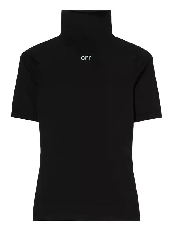 Off-White Short-sleeve Turtleneck Top - Black