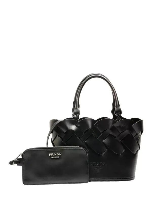 Prada Intreccio Leather Tote Bag - Black