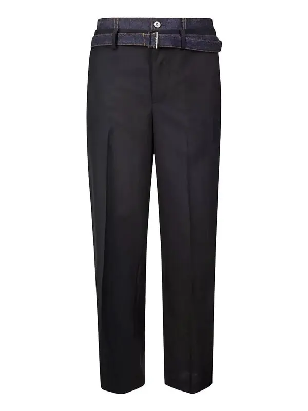 Sacai Tailored Trousers With Denim Trim - Black