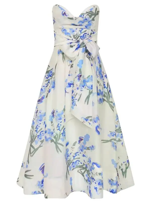 Rebecca Vallance Floral-print Strapless Midi Dress - White