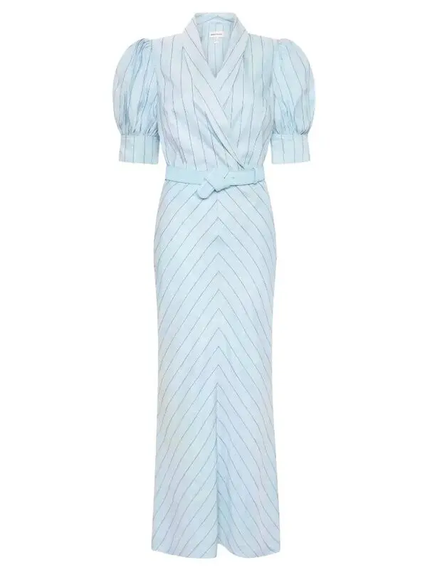 Rebecca Vallance Pinstripe Belted Midi Dress - Blue