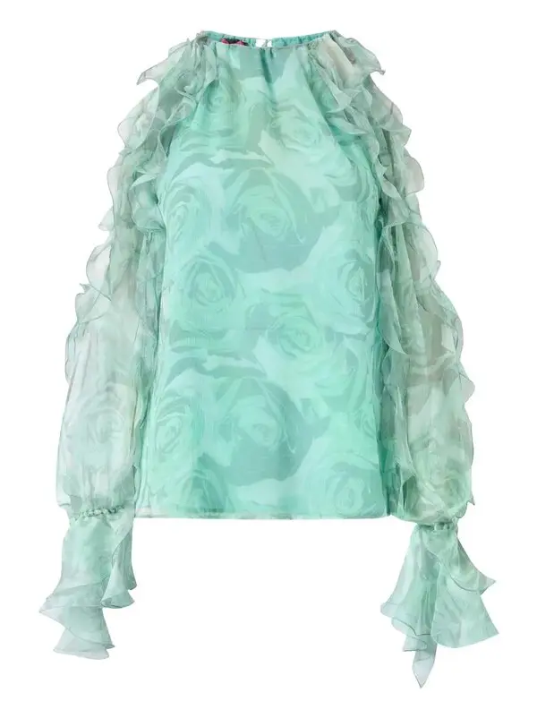 Pinko Floral-print Ruffled Blouse - Green