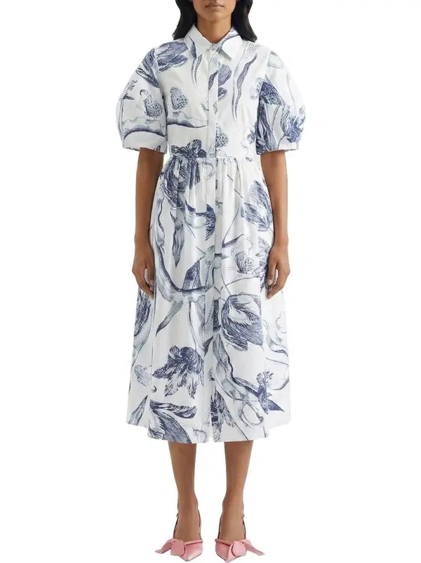 Erdem Floral Print Midi Shirt Dress - White