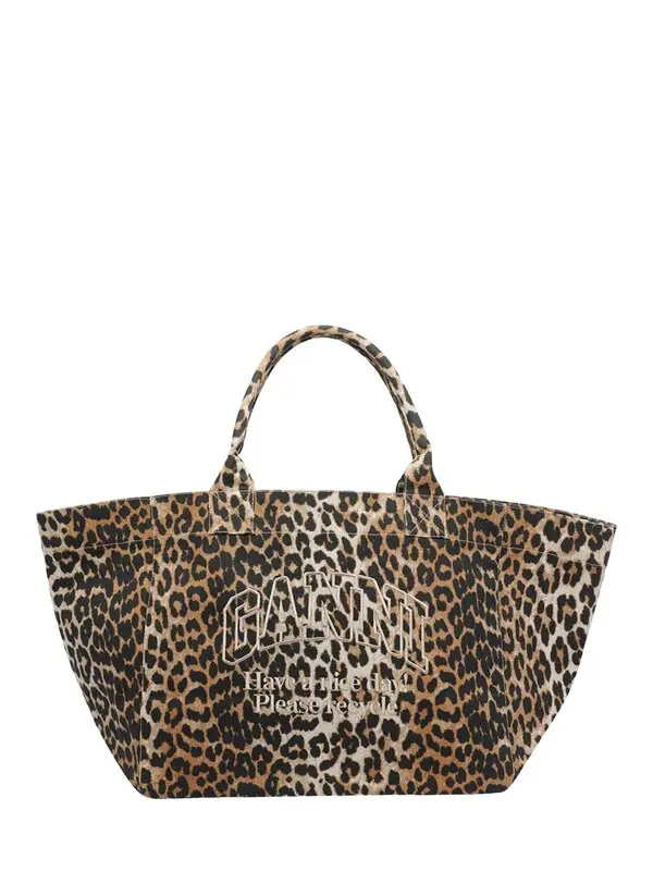 GANNI Recycled Cotton Animal Print Tote Bag - Brown