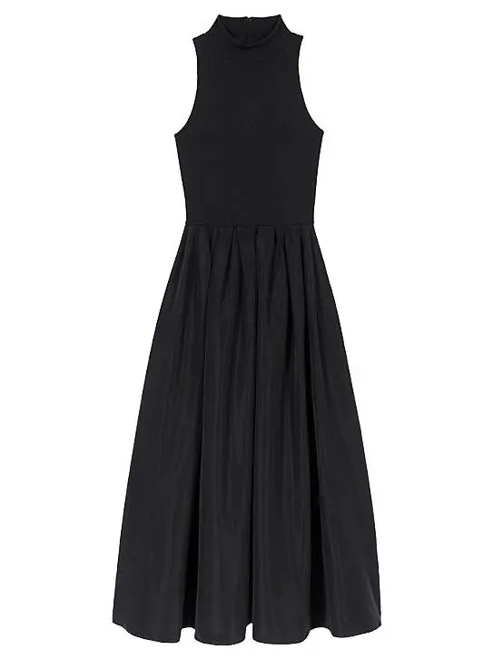 Maje Sleeveless High-neck Taffeta Midi Dress - Black