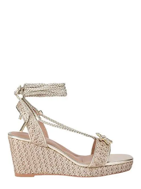 Carvela Marina Low Wedge Raffia Sandals - Gold