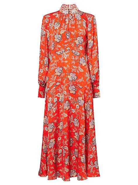 ME+EM Paisley-print High-neck Woven Midi Dress - Orange Multi