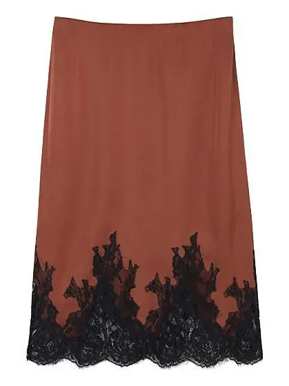 Whistles Satin Midi Skirt With Lace Hem - Multi-coloured