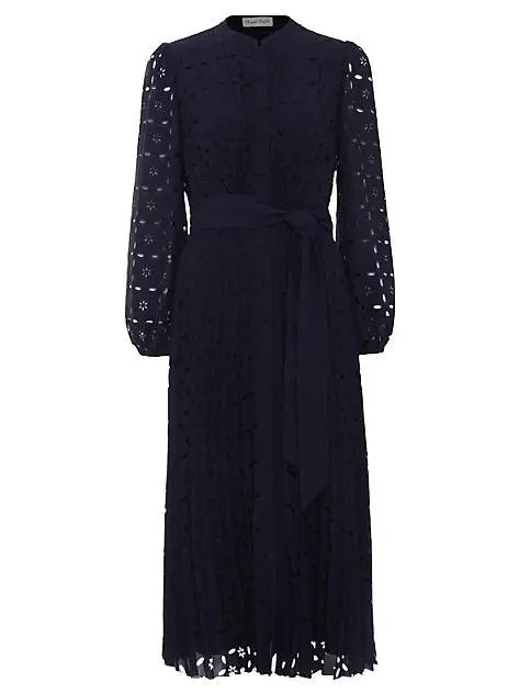 PHASE EIGHT Marina Cut-out Pleated Woven Midi Dress - Navy