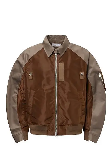 Sacai Contrast Cotton-blend And Nylon Jacket - Gray X Brown