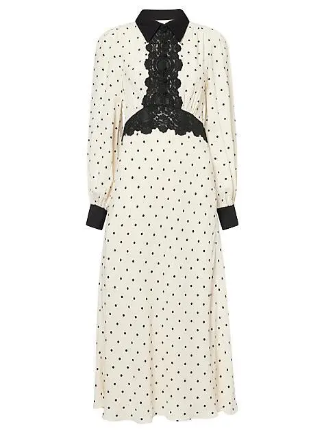 ME+EM Polka-dot Collared Woven Midi Dress - Cream/black