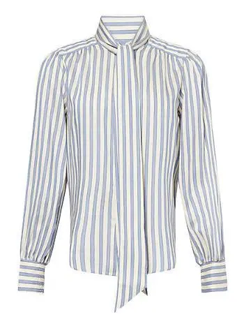 ME+EM Pinstripe Neck-tie Woven Shirt - Blue/white