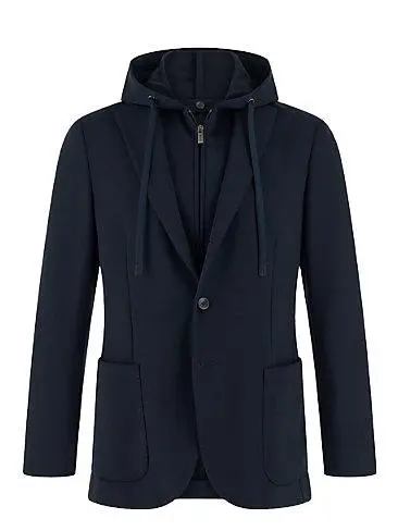Boggi Milano Madison Removable-hood Stretch-jersey Jacket - Navy Blue