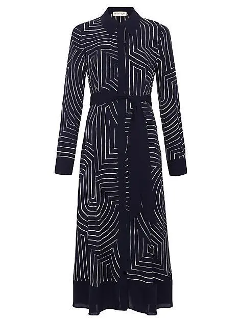PHASE EIGHT Geometric-print Woven Midi Dress - Navy/ivory