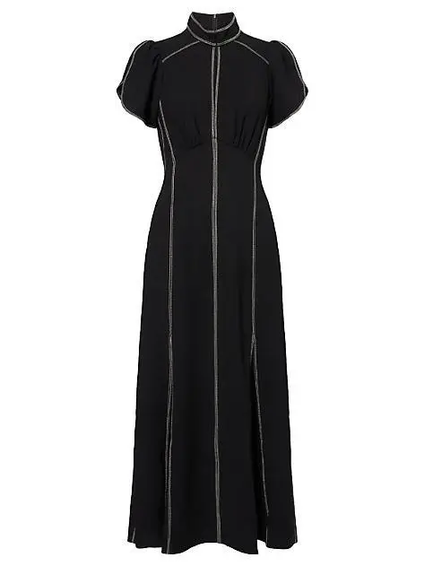 ME+EM Contrast-stitch High-neck Midi Dress - Black
