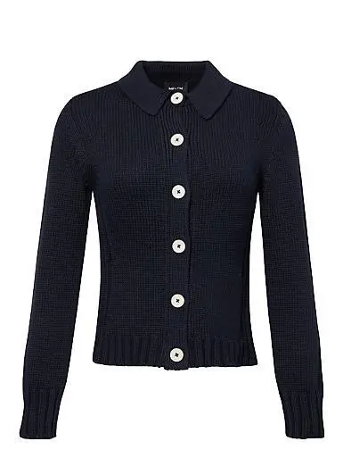 ME+EM Collared Slim-fit Knitted Cotton Cardigan - Navy