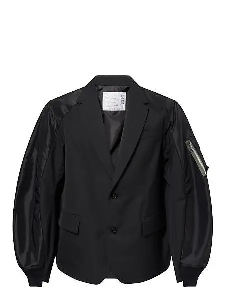 Sacai Tailored-contrast Wool-blend And Nylon Jacket - Black