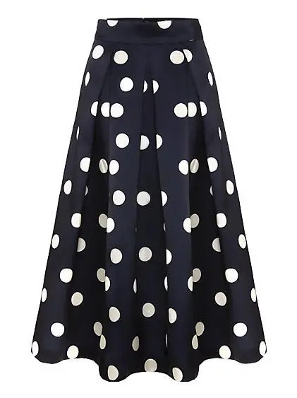 PHASE EIGHT Polka-dot Woven Midi Skirt - Navy