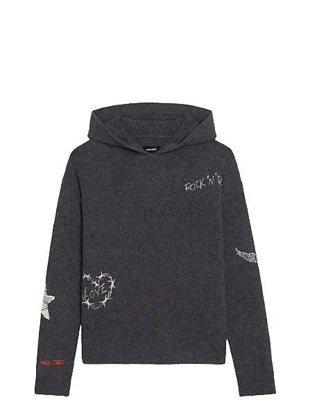 Zadig&Voltaire Markyz Cashmere Hoodie With Intarsia Embroidery - Charcoal