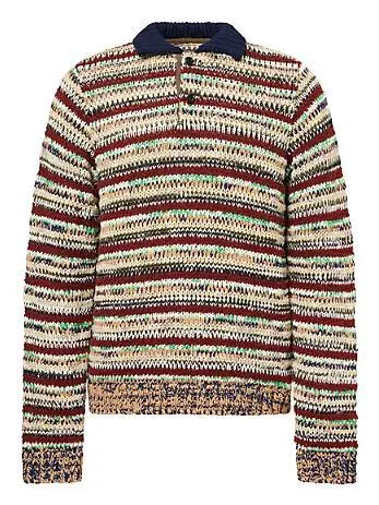 Sacai Collared Striped Knitted Jumper - Beige Multi