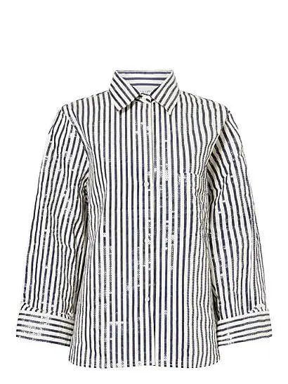 TWP Striped Sequin Cotton-blend Shirt - Indigo White