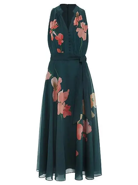 PHASE EIGHT Lucinda V-neck Floral-print Midi Dress - Teal