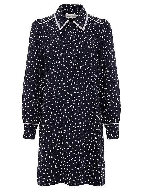 PHASE EIGHT Collared Spot-print Mini Dress - Navy/ivory