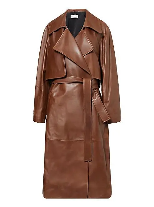 Nour Hammour Belted Leather Trench Coat - Canelle