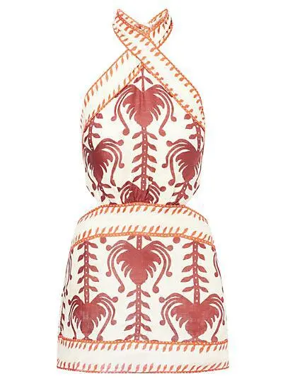 Johanna Ortiz Tide Strength Halterneck Mini Dress - Ecru/marsala